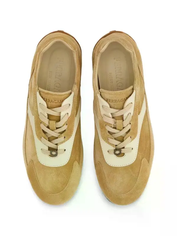 FERRAGAMO Suede Low Top Sneakers With Gathered Detail - Neutrals