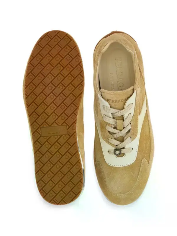 FERRAGAMO Suede Low Top Sneakers With Gathered Detail - Neutrals