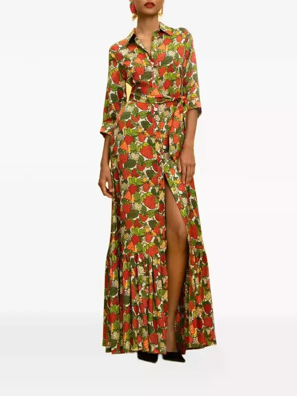ALESSANDRO ENRIQUEZ Strawberry Print Tie Maxi Dress