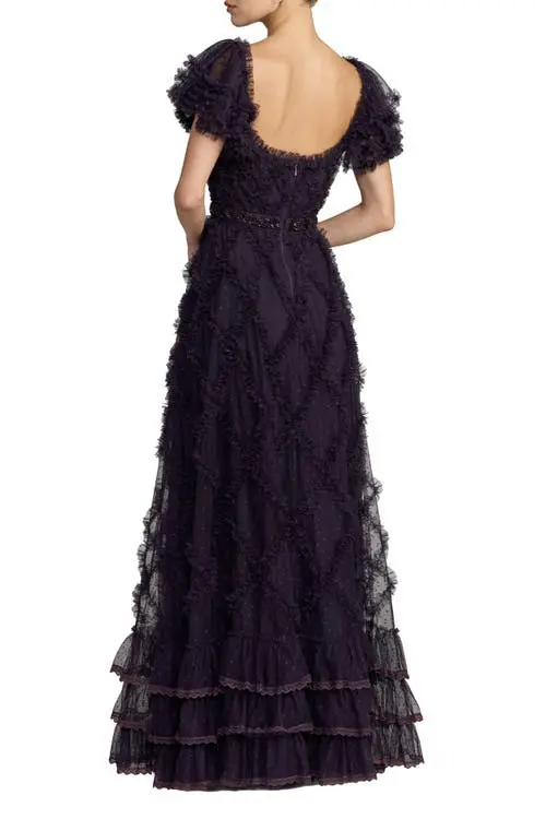 Mac Duggal Ruffled Tiered Mesh Gown