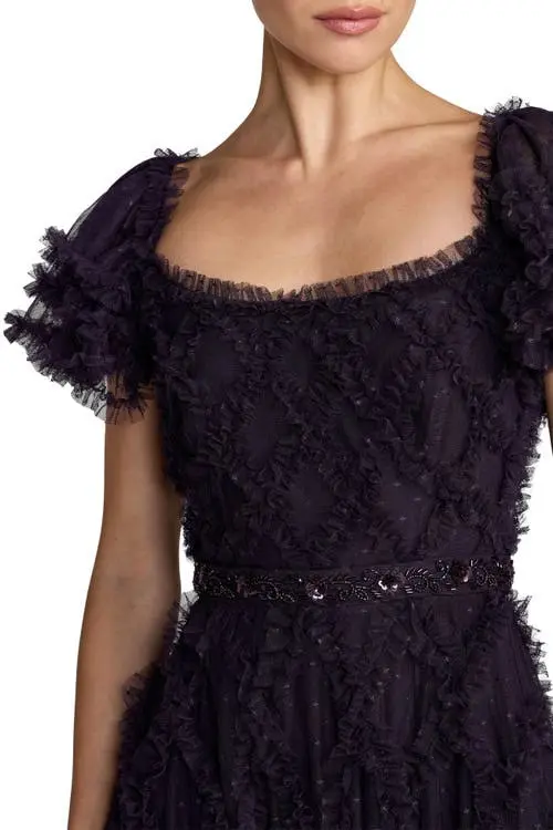 Mac Duggal Ruffled Tiered Mesh Gown