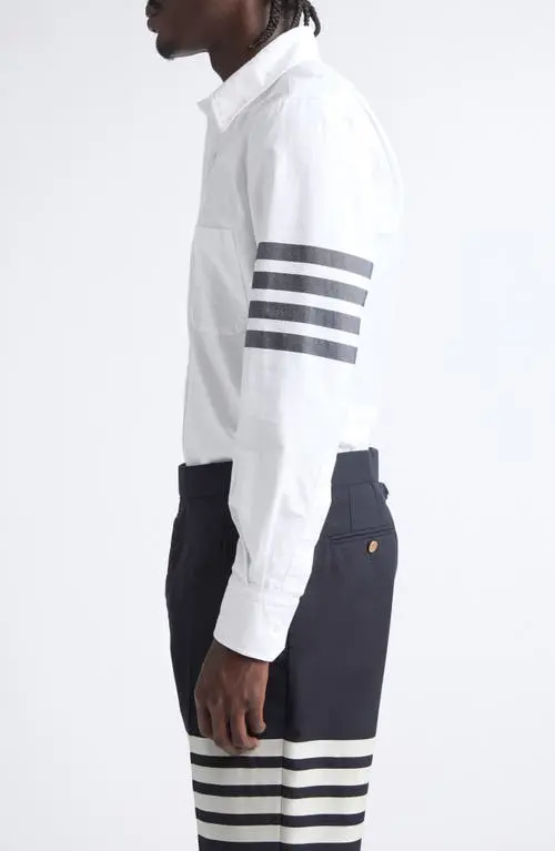 Thom Browne Straight Fit 4-bar Cotton Oxford Poplin Button-down Shirt - White/navy