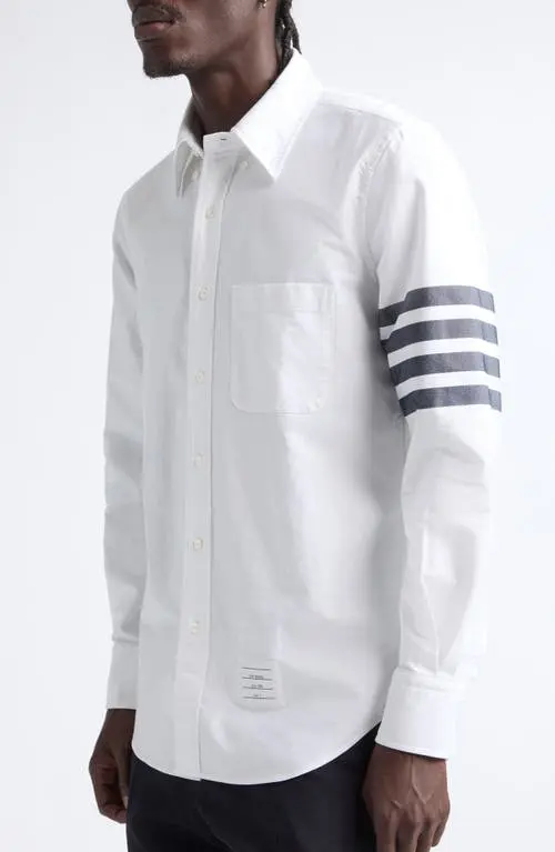 Thom Browne Straight Fit 4-bar Cotton Oxford Poplin Button-down Shirt - White/navy