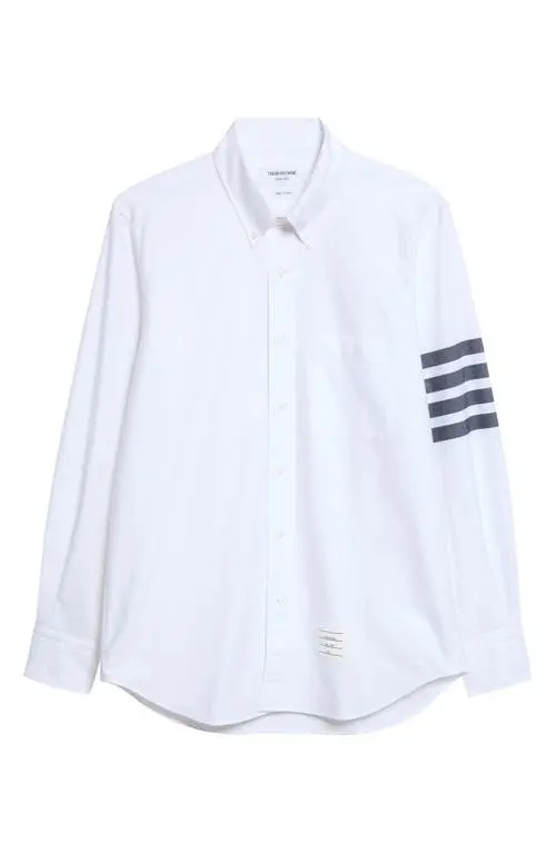 Thom Browne Straight Fit 4-bar Cotton Oxford Poplin Button-down Shirt - White/navy