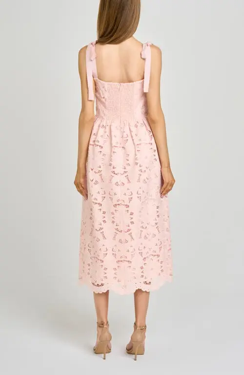 WAYF Kassi Embroidered Midi Dress With Tie Shoulders - Blush