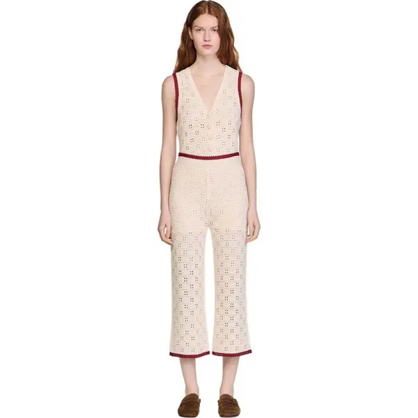Sandro Crochet-look Knit Trousers - Ecru