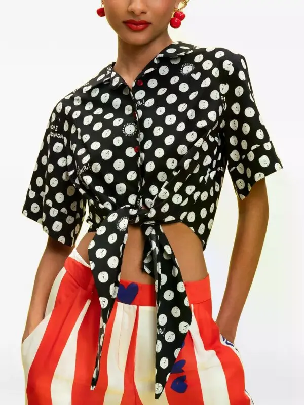 ALESSANDRO ENRIQUEZ Polka Dot Tie-waist Cropped Shirt - Black