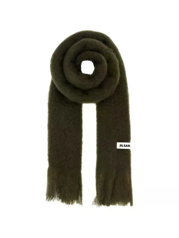 JIL SANDER Logo-patch Fringed Scarf - Green