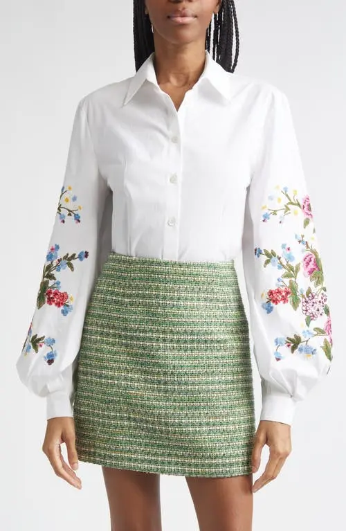 Carolina Herrera Embroidered Stretch Cotton Button-up Shirt - White