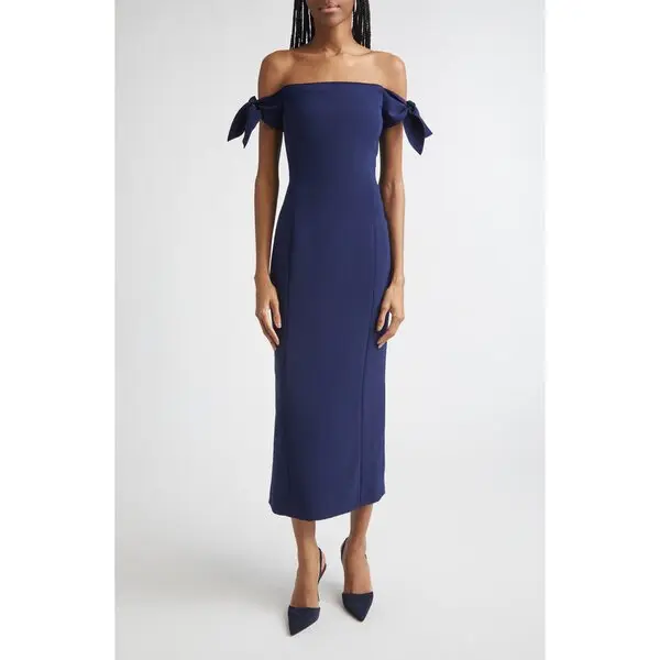 Carolina Herrera Off The Shoulder Stretch Crepe Column Dress - Midnight