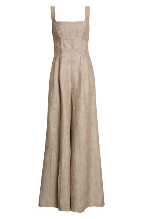 REISS Flora Wide Leg Linen Romper - Neutral