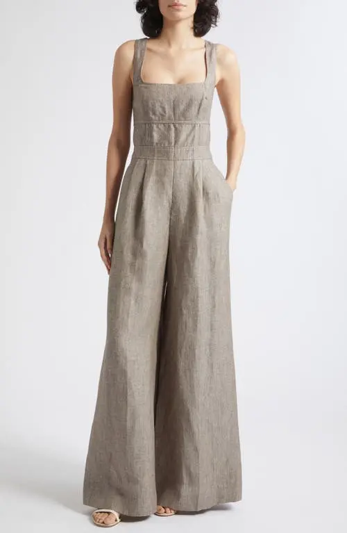 REISS Flora Wide Leg Linen Romper - Neutral