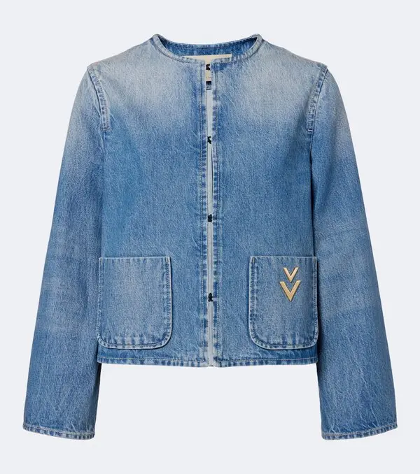 Valentino Garavani Vgold Faded Denim Jacket - Blue