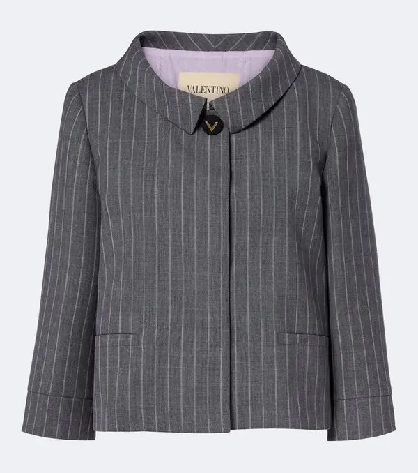 Valentino Garavani Pinstripe Virgin Wool Jacket - Grey
