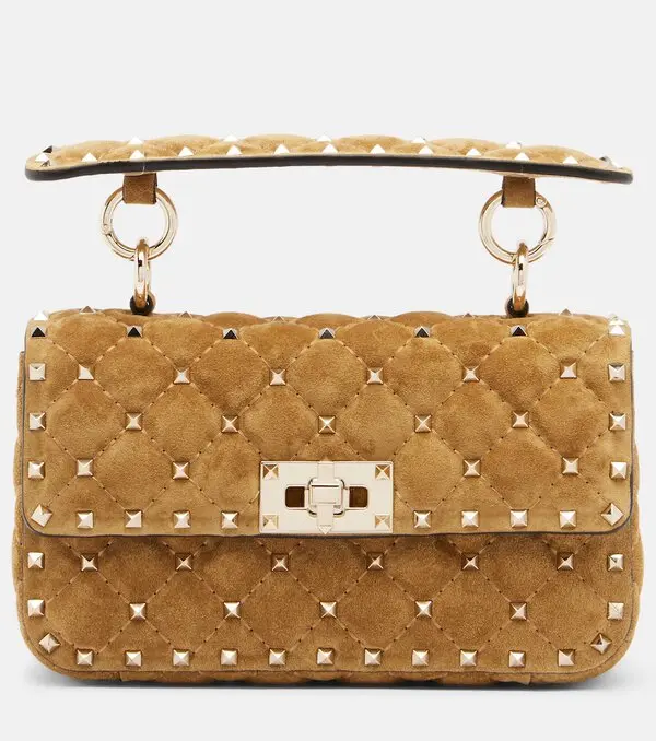 Valentino Garavani Rockstud Spike Small Suede Top-handle Bag - Beige