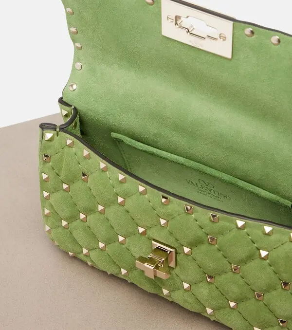 Valentino Garavani Rockstud Spike Small Suede Top-handle Bag - Green