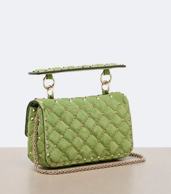 Valentino Garavani Rockstud Spike Small Suede Top-handle Bag - Green
