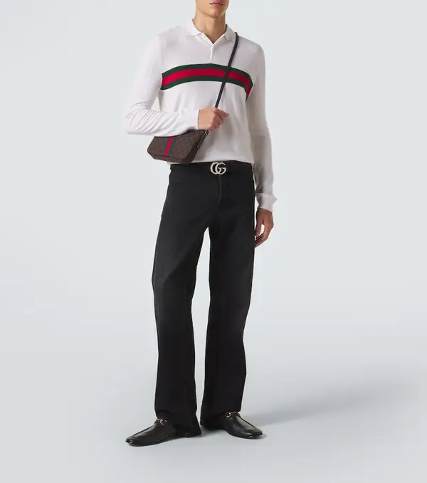 Gucci Web Stripe Cashmere Polo Shirt