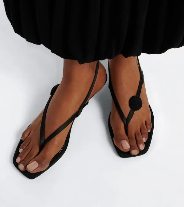 TOTEME Floral Appliqué Suede Slingback Sandals