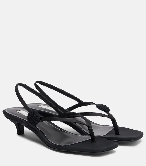 TOTEME Floral Appliqué Suede Slingback Sandals - Black