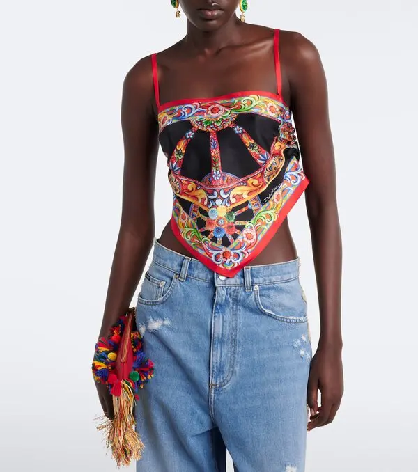 Dolce & Gabbana Carretto Silk Twill Crop Top