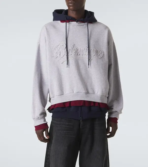 Balenciaga Logo Layered Cotton Jersey Hoodie