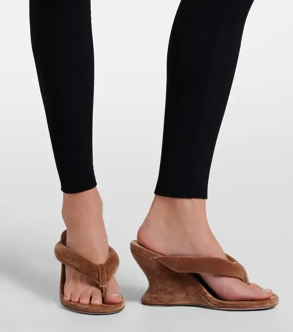 Balenciaga Gaeta Velvet Wedge Thong Sandals