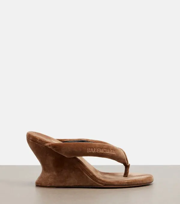 Balenciaga Gaeta Velvet Wedge Thong Sandals