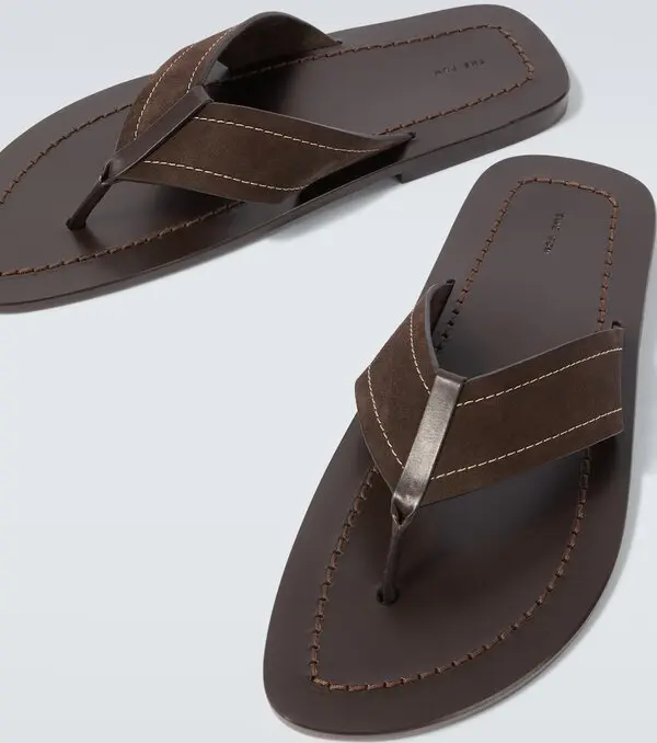 THE ROW Dan Suede Thong Sandals - Brown