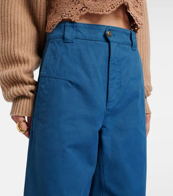 Chloé Cropped Barrel-leg Cotton Pants - Blue