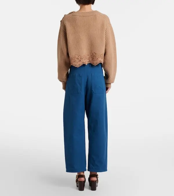 Chloé Cropped Barrel-leg Cotton Pants - Blue