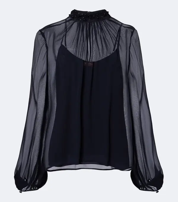 Max Mara Embellished Sheer Blouse - Blue