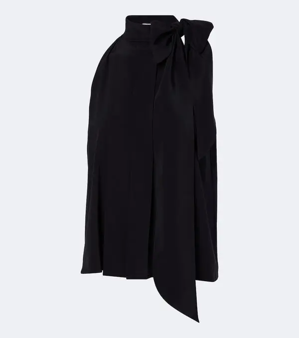 Max Mara Pleated Silk Crêpe De Chine Tie-neck Top - Black