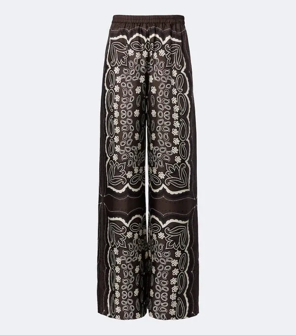 NILI LOTAN Morgan Printed Silk Twill Wide-leg Pants - Brown