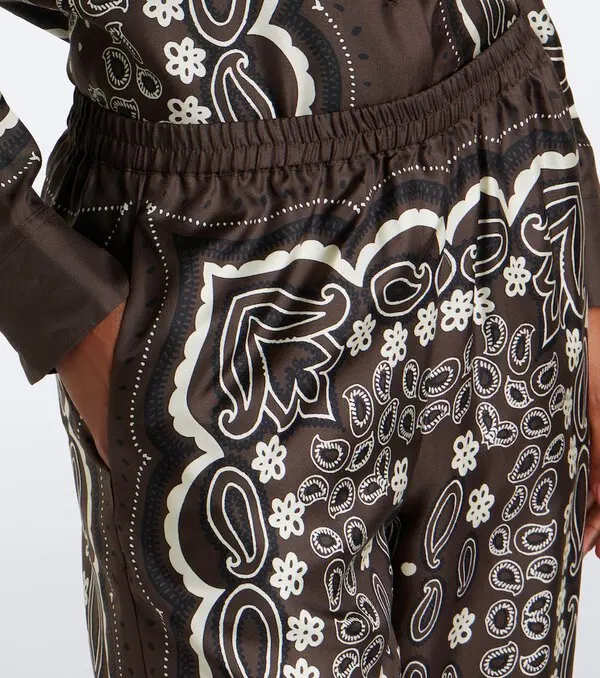 NILI LOTAN Morgan Printed Silk Twill Wide-leg Pants - Brown