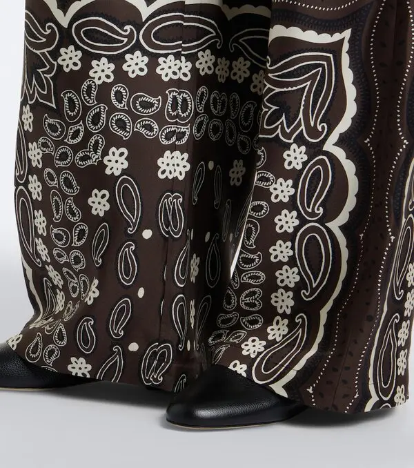 NILI LOTAN Morgan Printed Silk Twill Wide-leg Pants - Brown