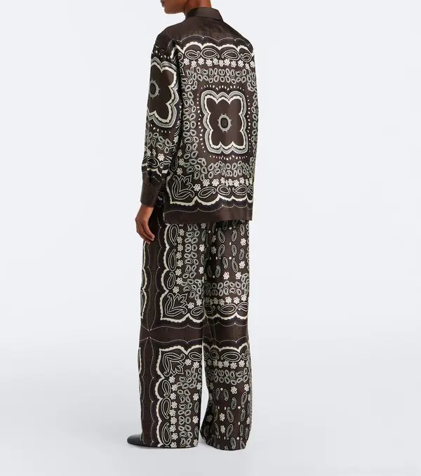 NILI LOTAN Morgan Printed Silk Twill Wide-leg Pants - Brown