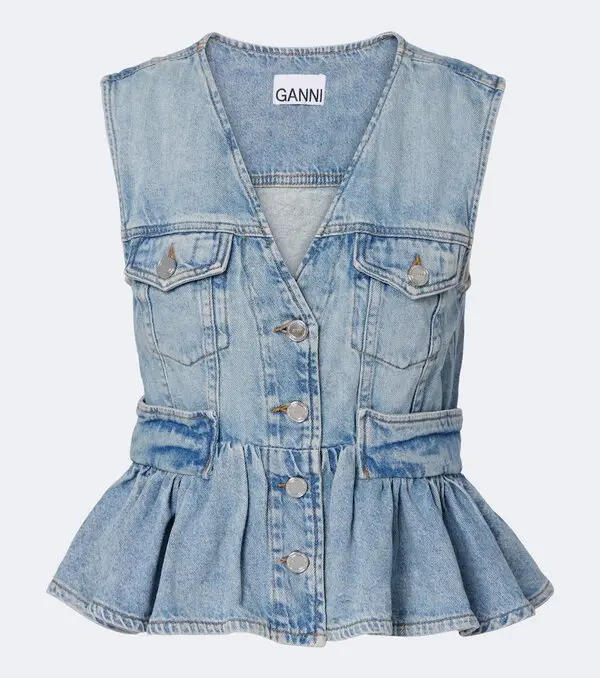 GANNI Peplum Denim Top - Blue
