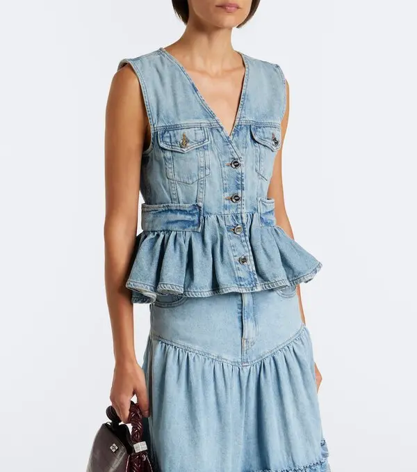 GANNI Peplum Denim Top - Blue