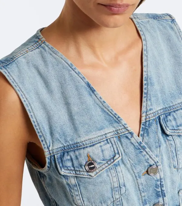 GANNI Peplum Denim Top - Blue