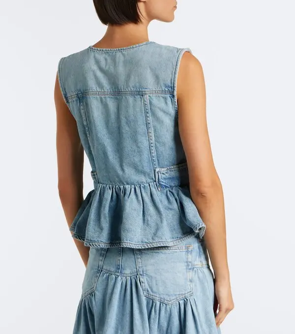 GANNI Peplum Denim Top - Blue