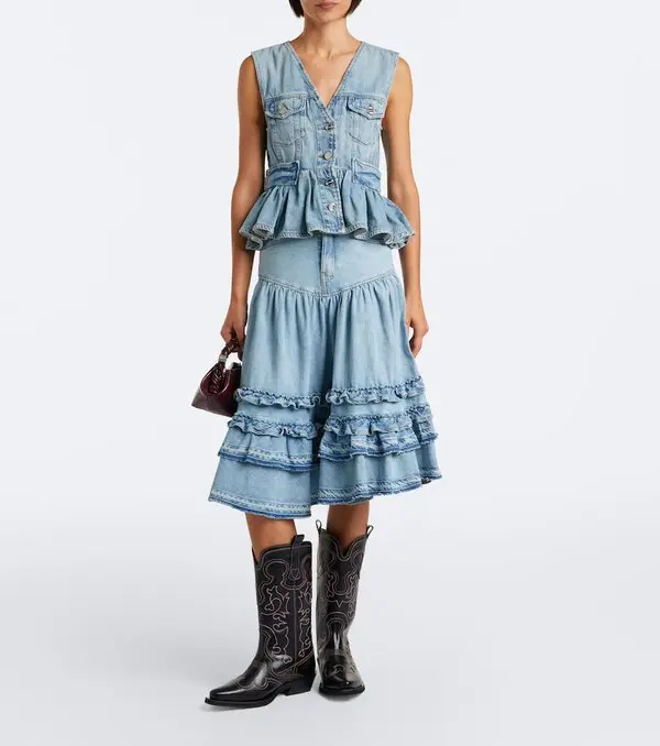 GANNI Peplum Denim Top - Blue