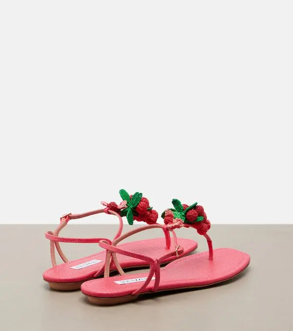 AQUAZZURA Berry Raffia-effect Thong Sandals
