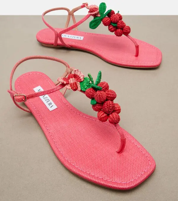AQUAZZURA Berry Raffia-effect Thong Sandals