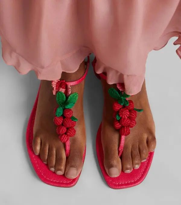 AQUAZZURA Raffia-effect Thong Sandals With Buckle Fastening