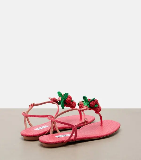 AQUAZZURA Raffia-effect Thong Sandals With Buckle Fastening