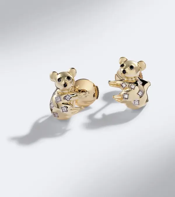 Yvonne Léon Koala Diamond And Enamel Earrings