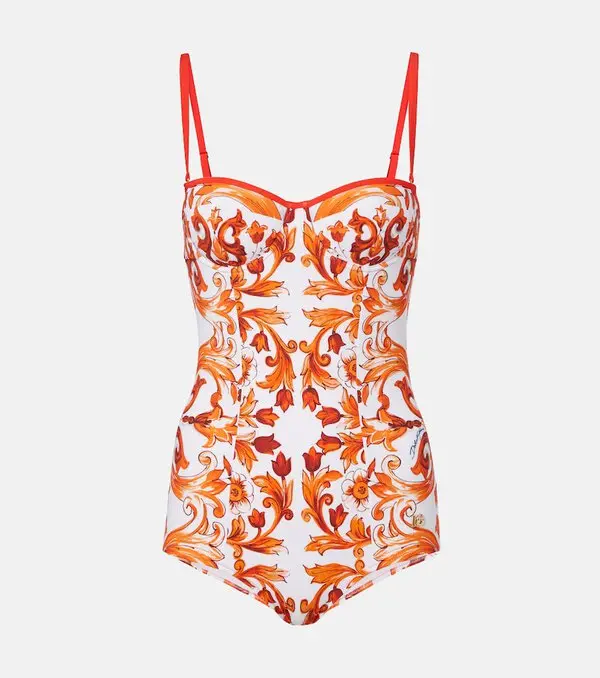 Dolce & Gabbana Majolica Print One Piece Swimsuit - Orange