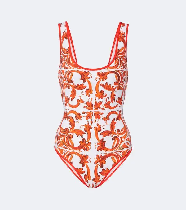 Dolce & Gabbana Majolica Print One Piece Swimsuit - Orange