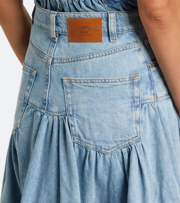GANNI Ruffled Denim Midi Skirt